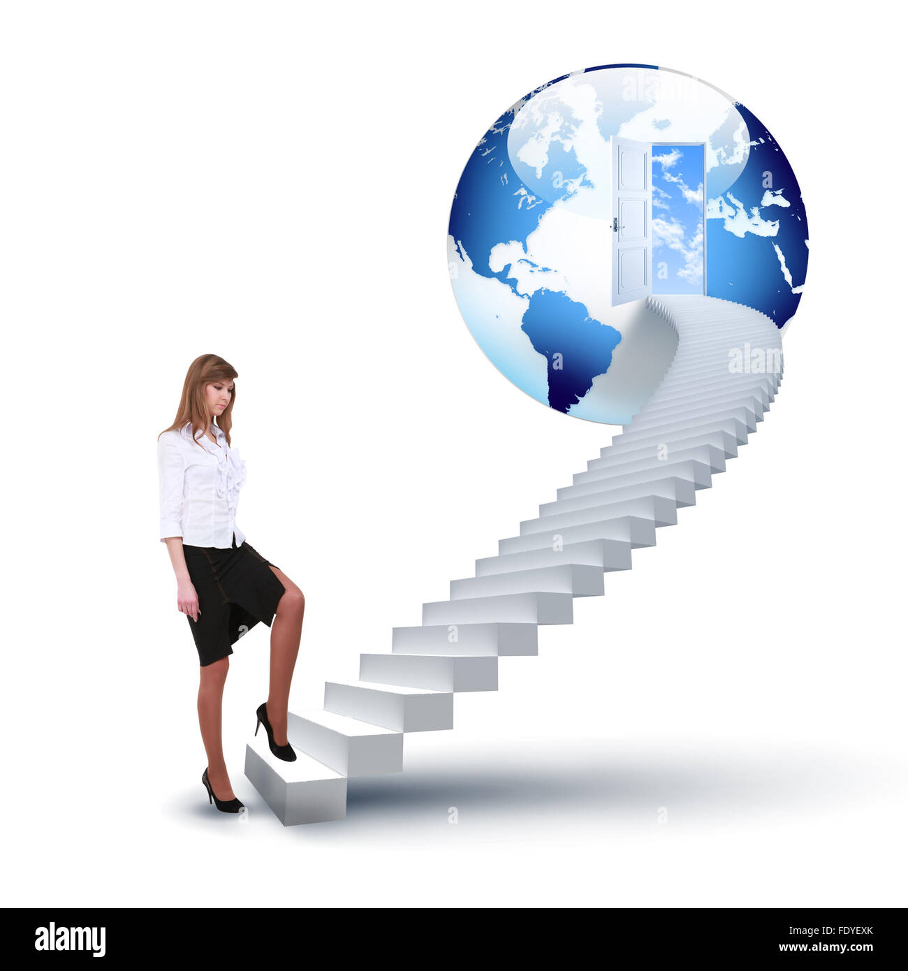 young girl climbs the ladder of success and a virtual career. Collage ...