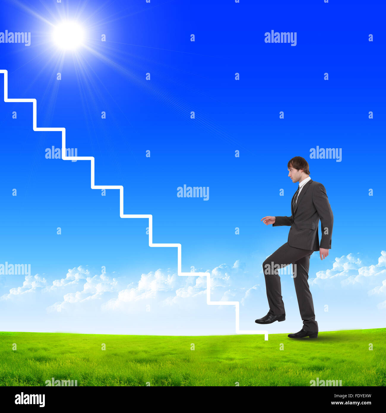 young man climbs the ladder of success and a virtual career. Collage ...