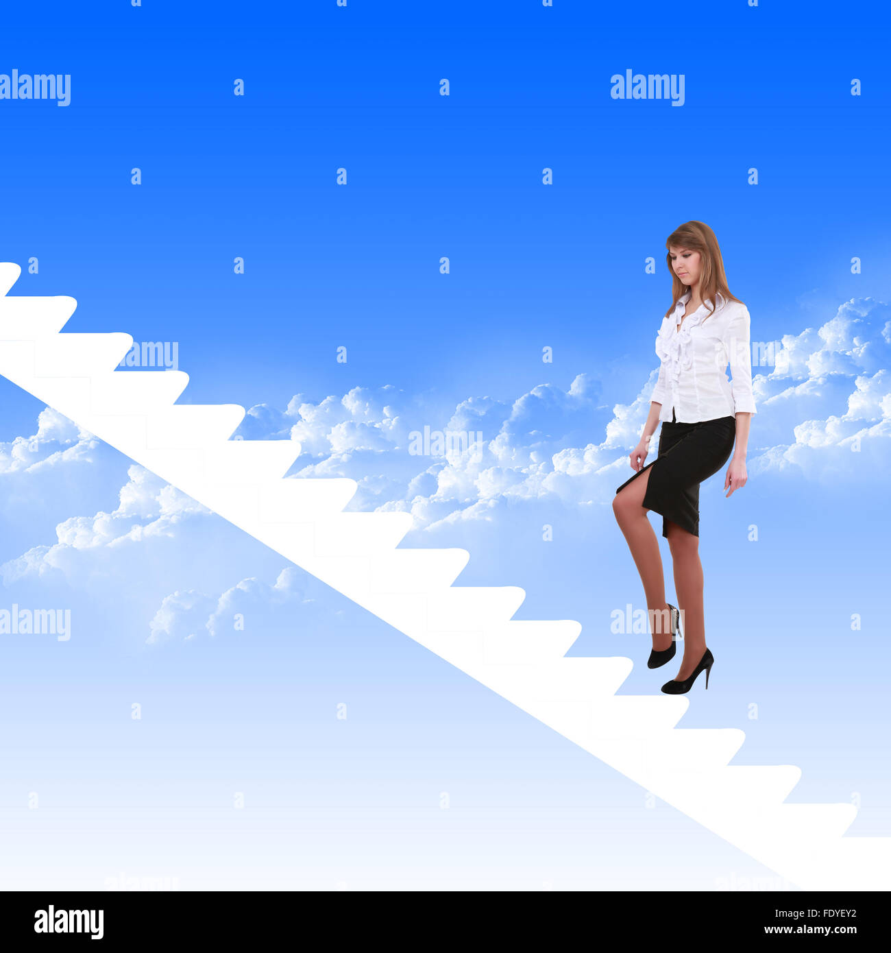 young girl climbs the ladder of success and a virtual career. Collage ...