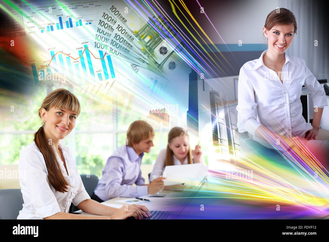 collage of business persons with business and financial symbols Stock ...