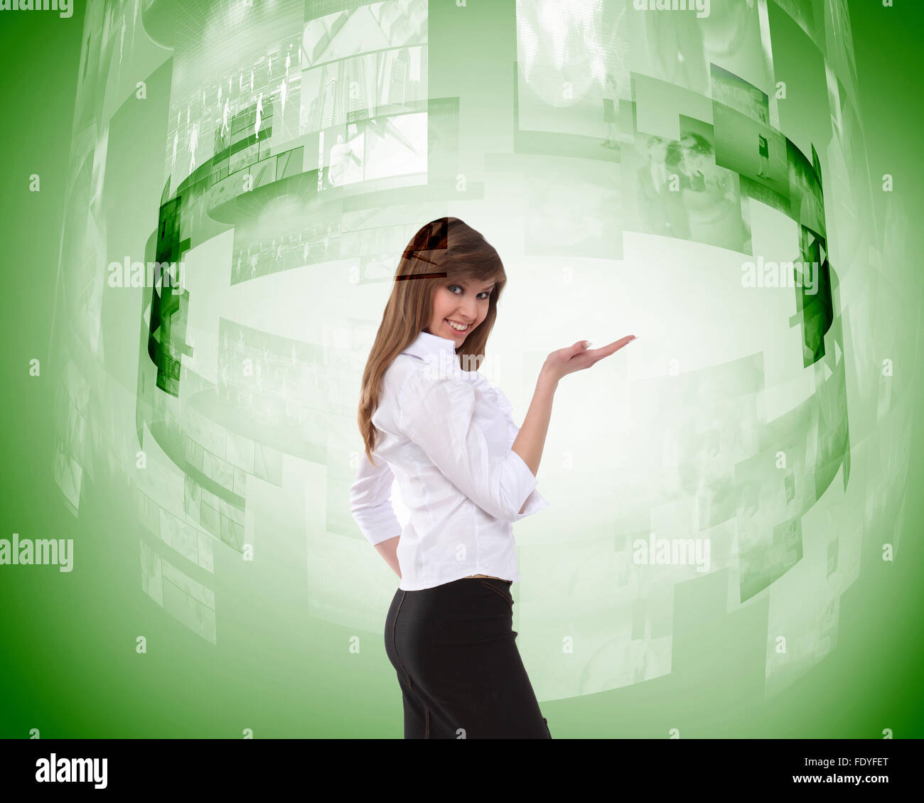 business person with virtual digital screens all around Stock Photo - Alamy