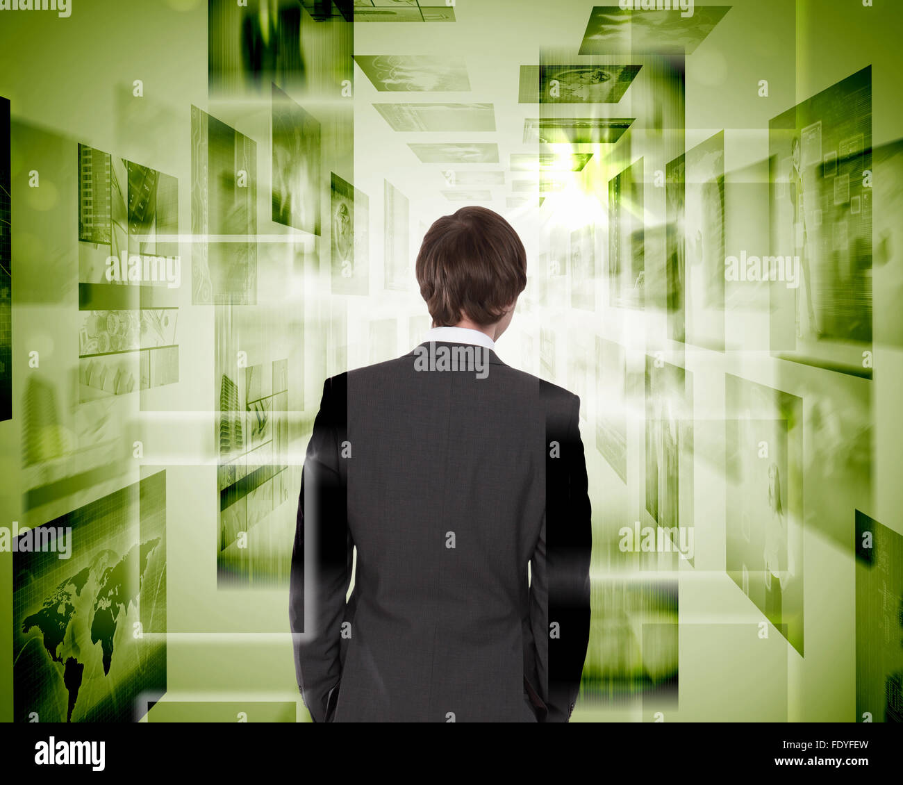 business person with virtual digital screens all around Stock Photo - Alamy