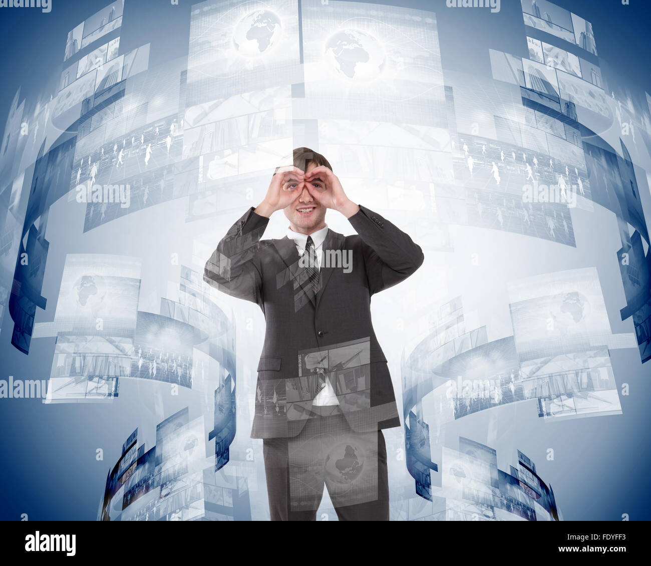 business person with virtual digital screens all around Stock Photo - Alamy