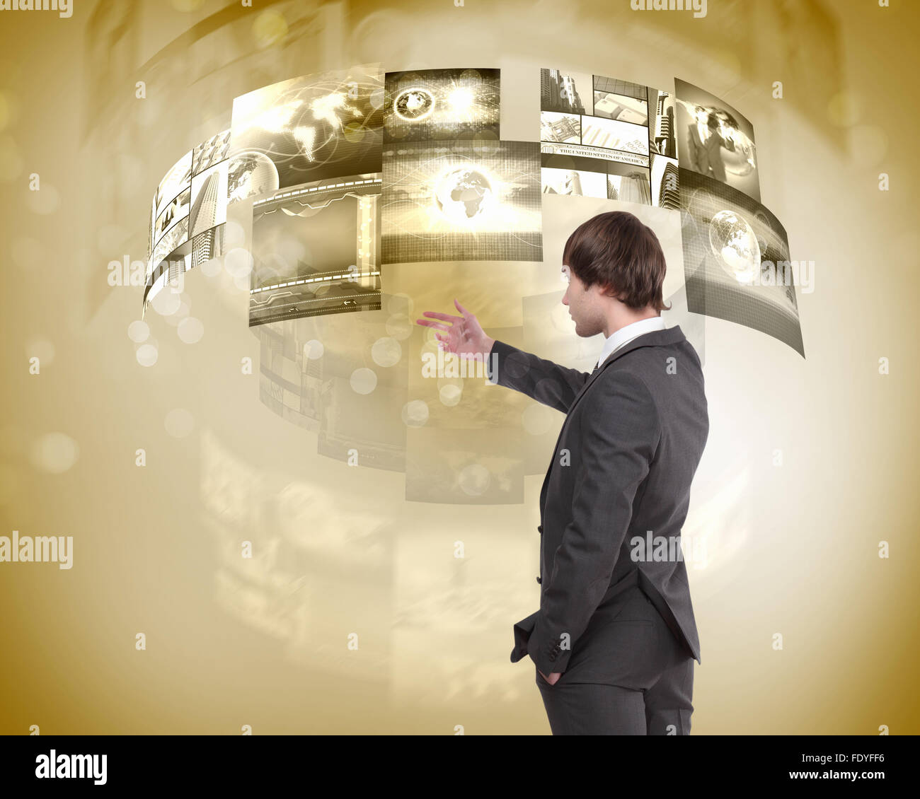 business person with virtual digital screens all around Stock Photo - Alamy