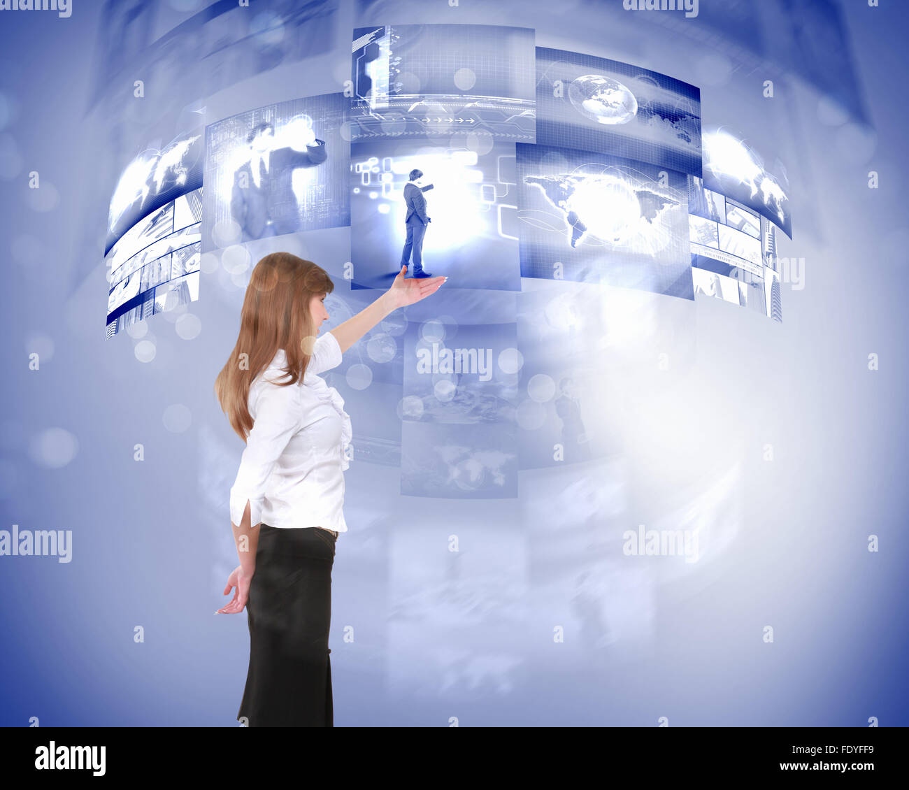 business person with virtual digital screens all around Stock Photo - Alamy