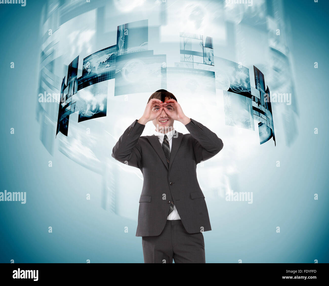 business person with virtual digital screens all around Stock Photo - Alamy