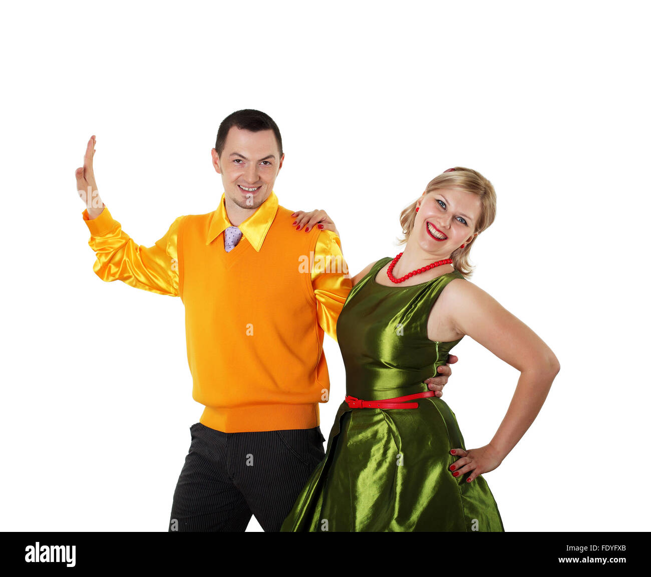 young stylish couple in bright colour wear dancing Stock Photo - Alamy