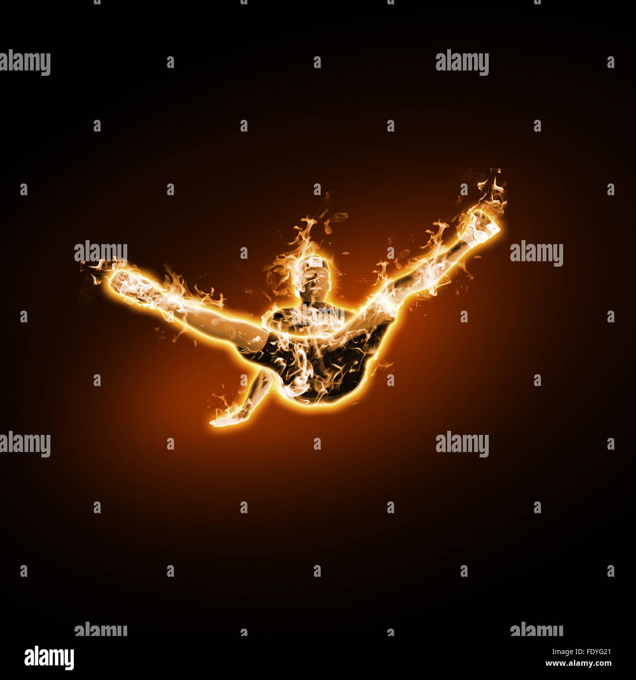 Flame and fire dancer against black background Stock Photo - Alamy
