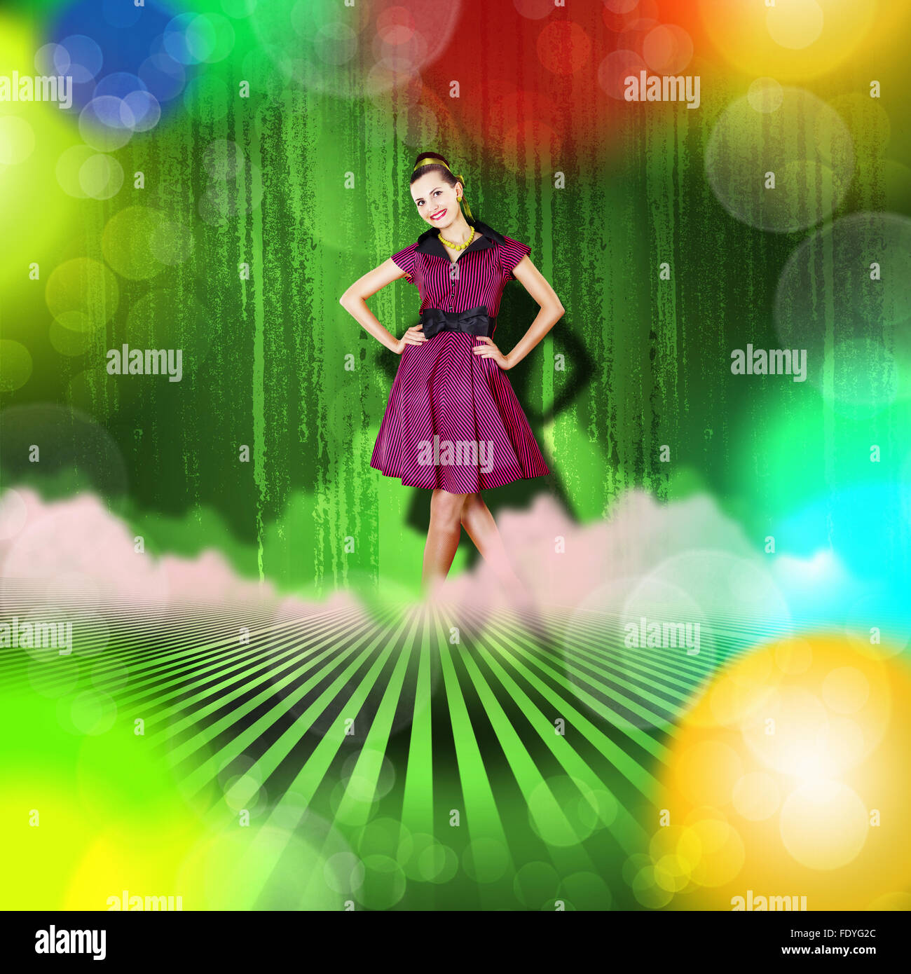 Dancer in the retro style, 50s on a bright color background.collage ...
