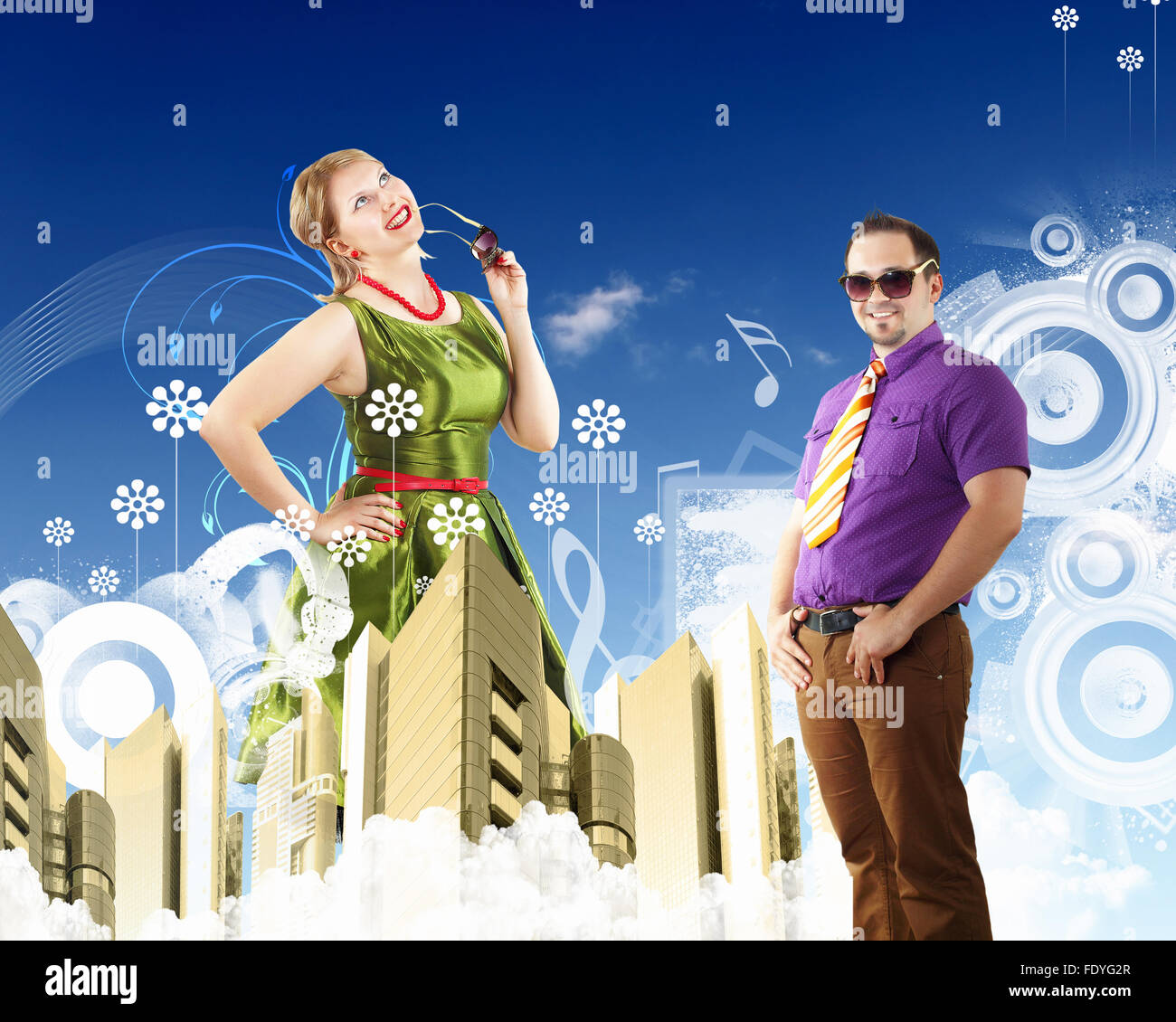 Collage people dancing on the background of skyscrapers Stock Photo - Alamy
