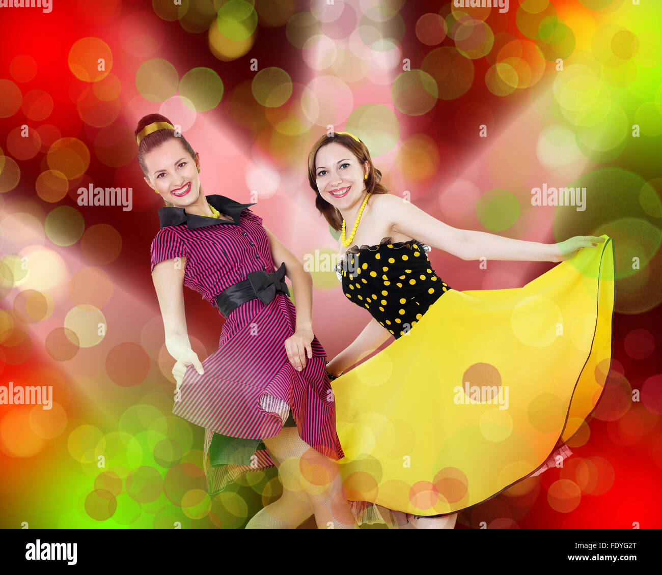 Dancer in the retro style, 50s on a bright color background.collage ...