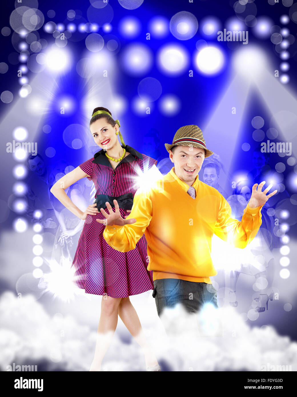 Dancer in the retro style, 50s on a bright color background.collage ...