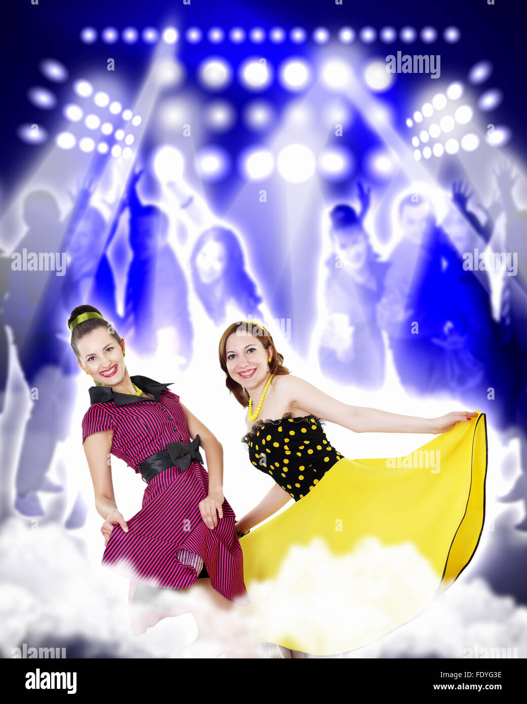 Dancer in the retro style, 50s on a bright color background.collage ...