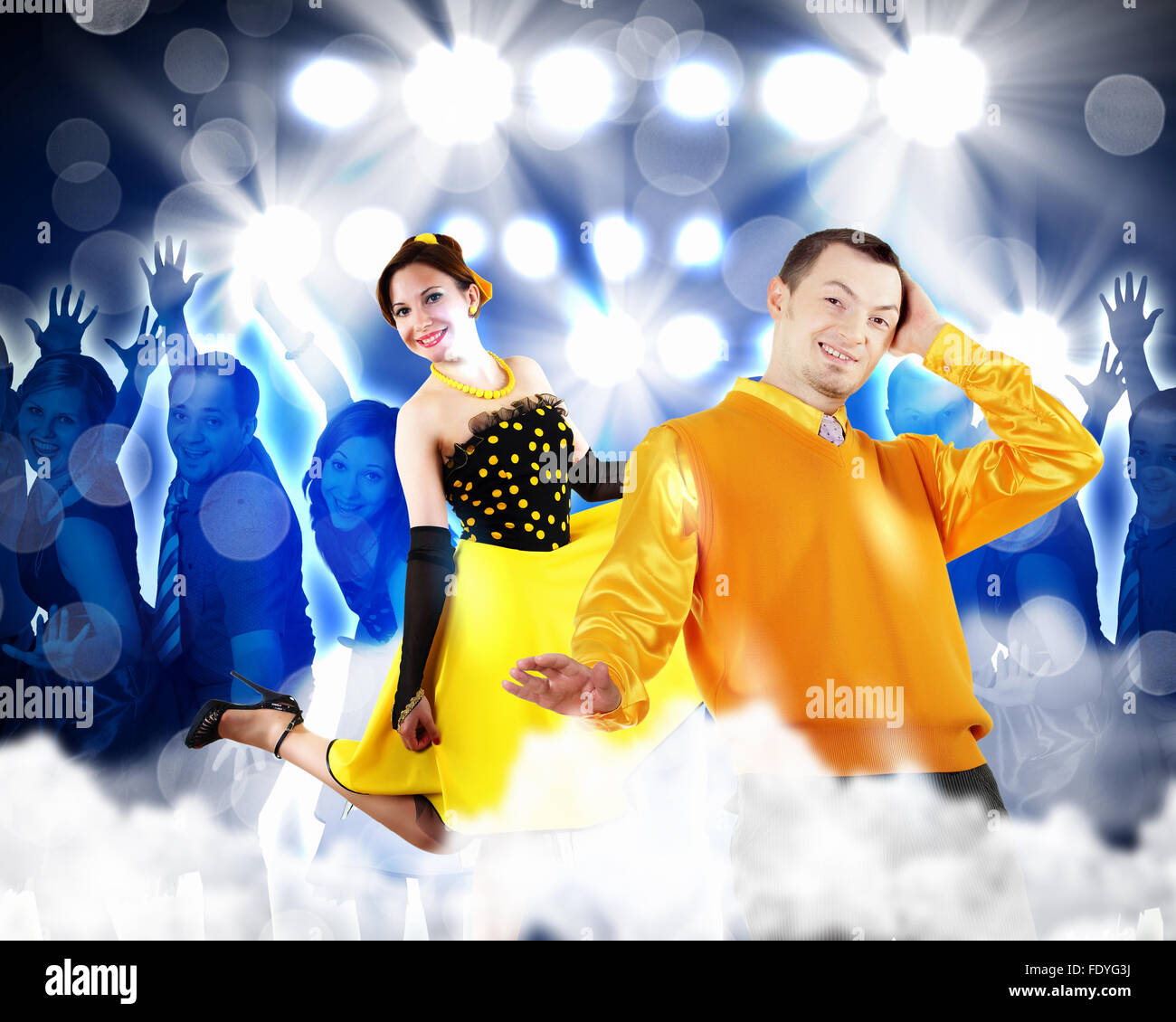 Dancer in the retro style, 50s on a bright color background.collage ...