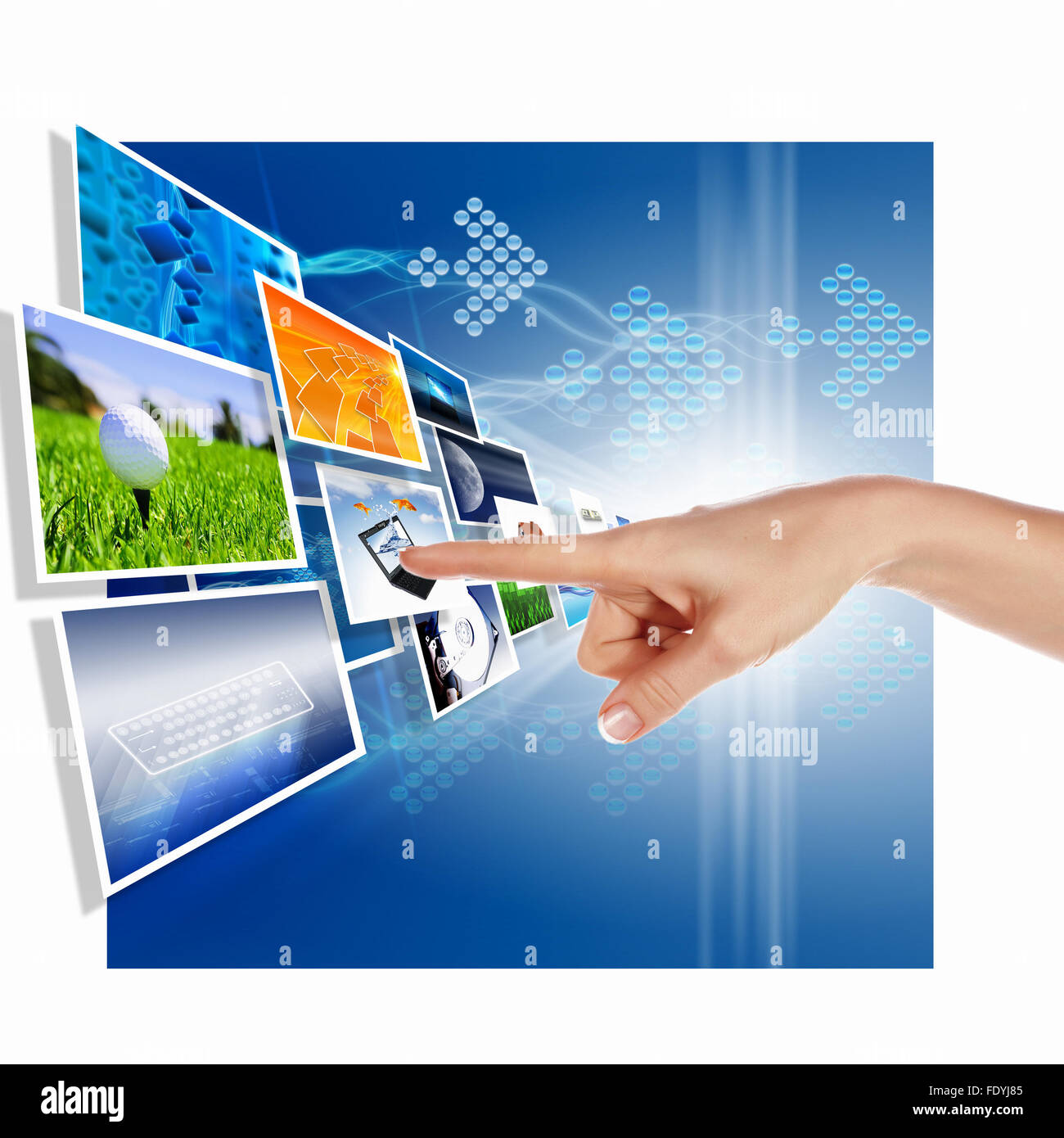 The hand on the flow of several images Stock Photo - Alamy