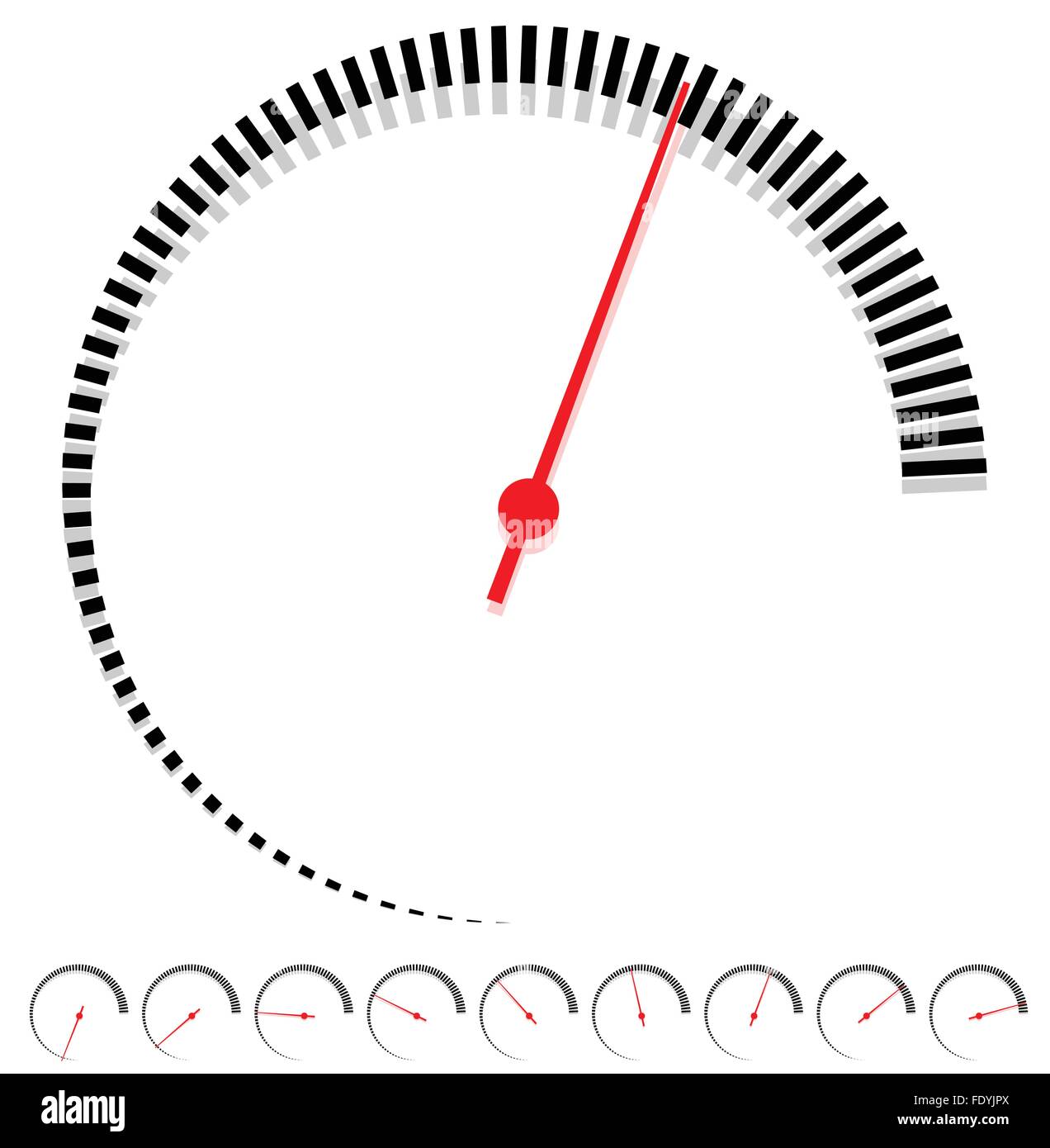 Circular dial, gauge template with increments and red needle Stock ...