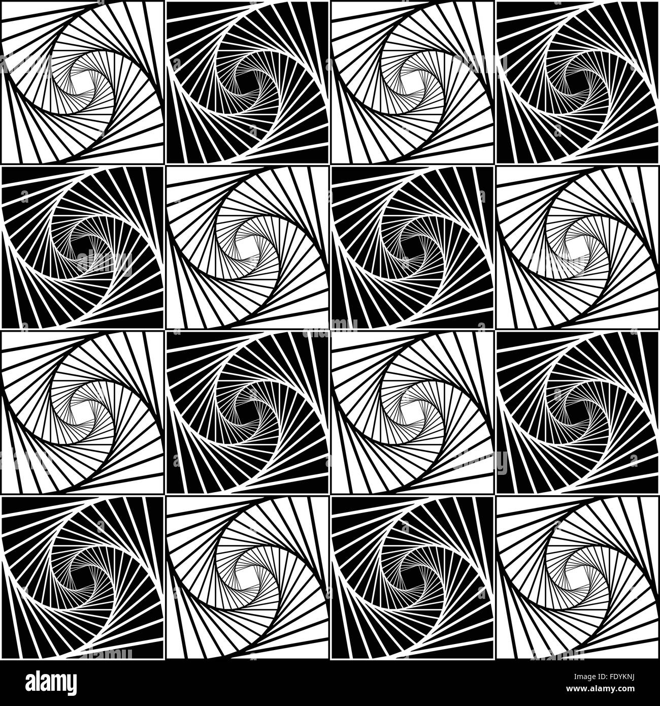 Seamless monochrome pattern with grid of twirly, spiral tiles Stock ...