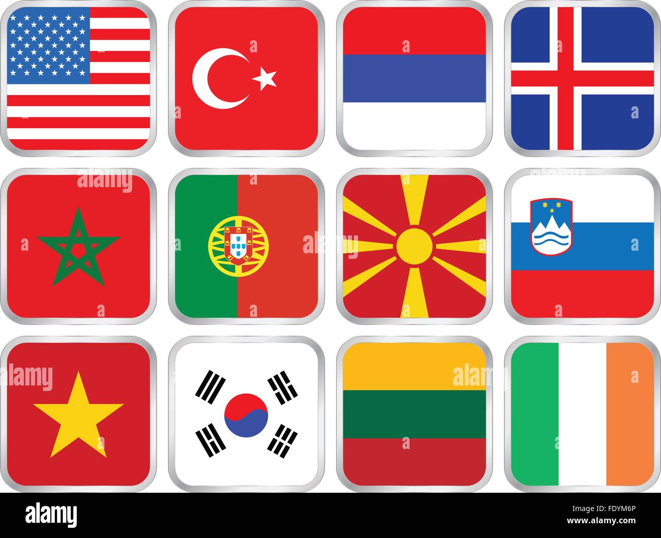 National flags square icon set. Vector illustration Stock Vector Image ...