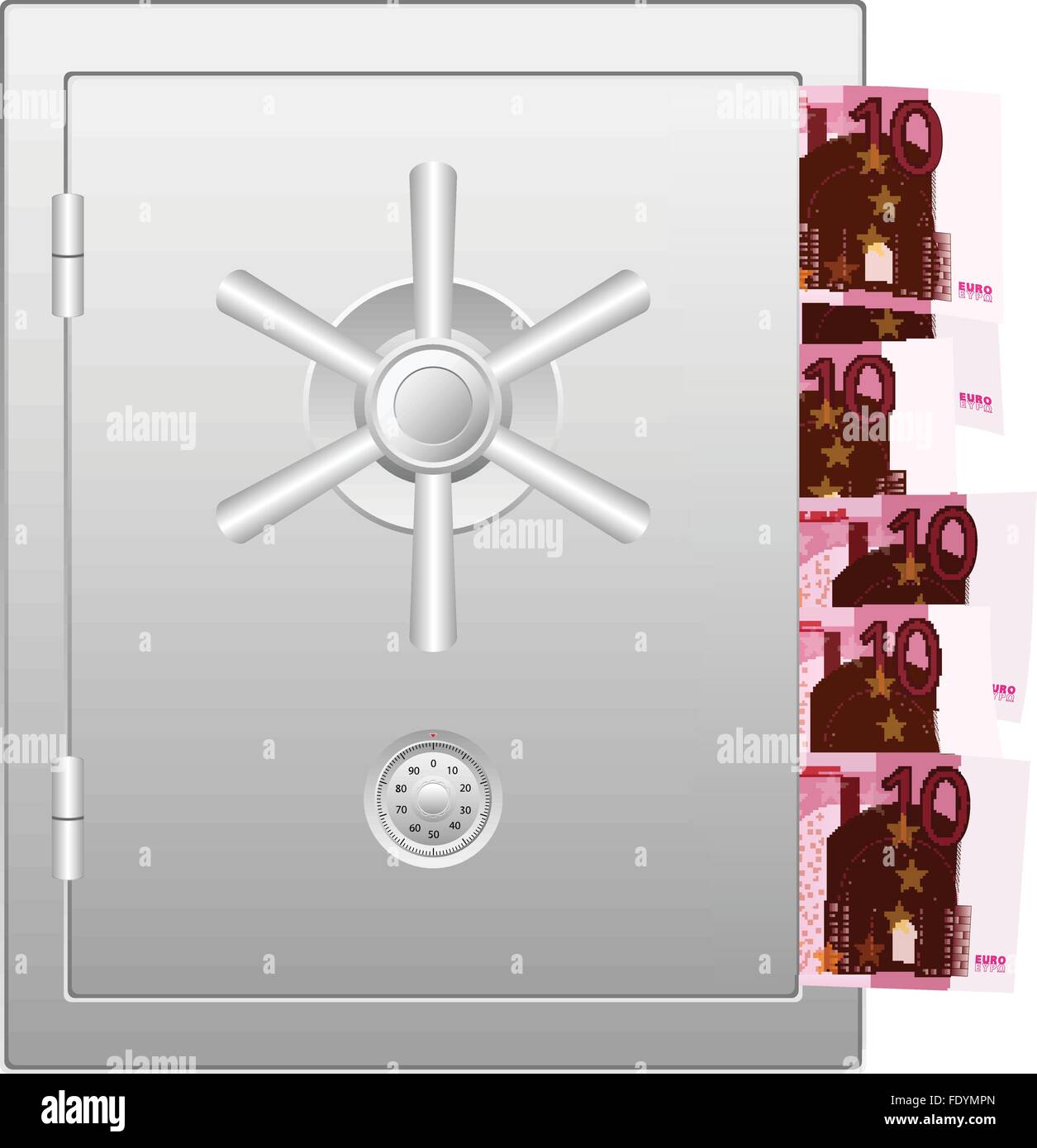 Bank safe with ten euro banknotes. Vector illustration Stock Vector ...