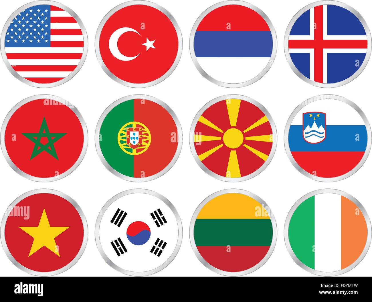 National flags circle icon set. Vector illustration Stock Vector Image ...
