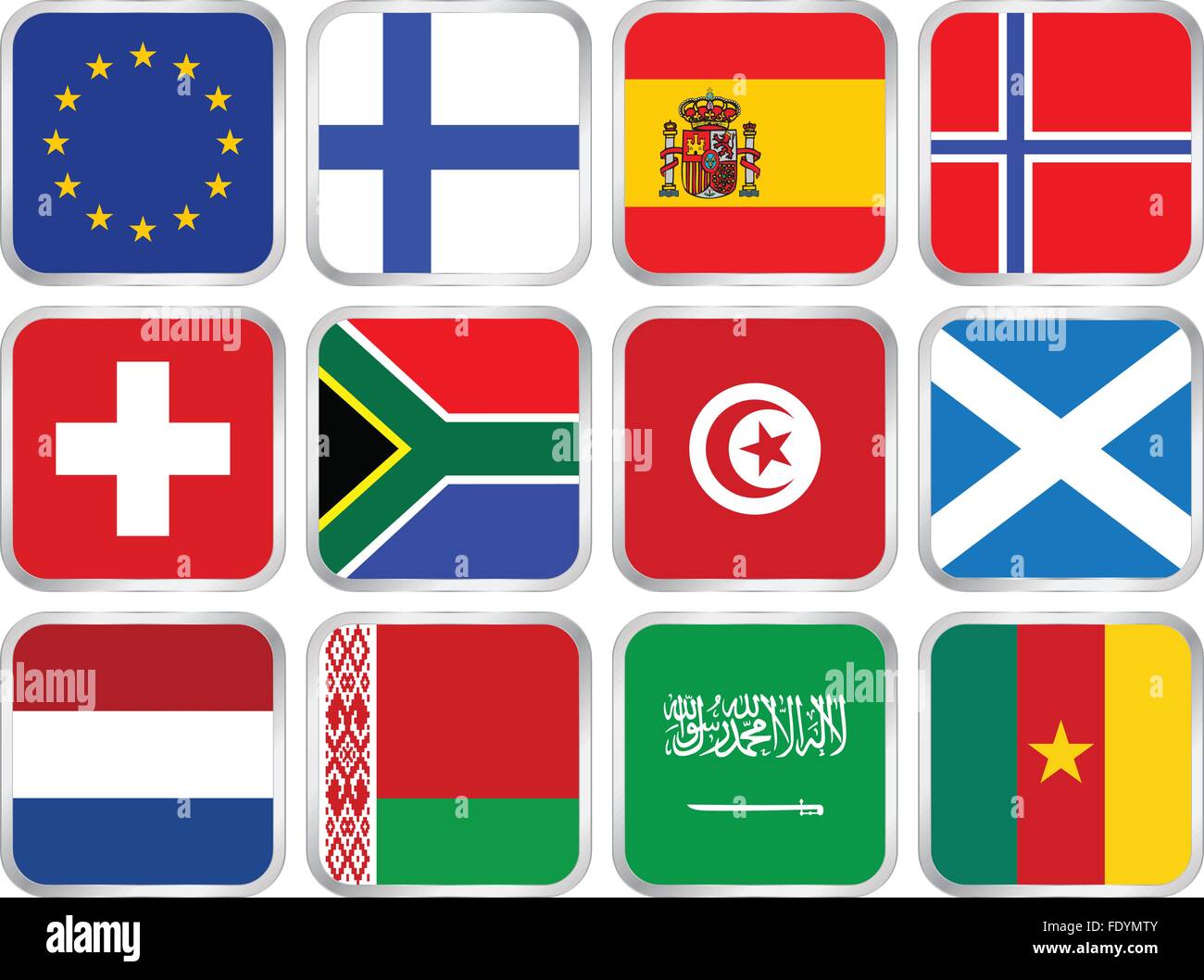 National flags square icon set. Vector illustration Stock Vector Image ...