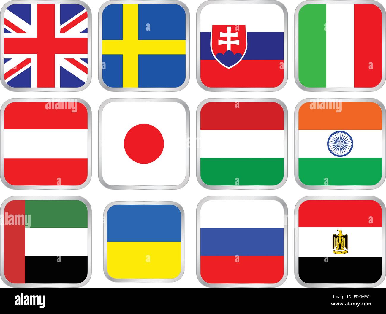 National flags square icon set. Vector illustration Stock Vector Image ...