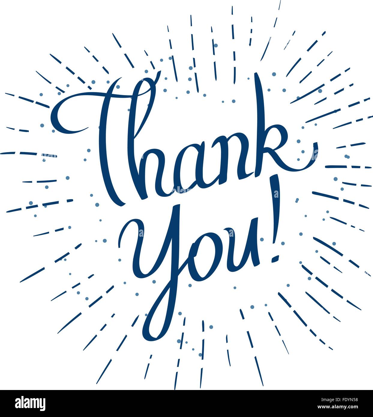 thank you words hand written with rays and sparkles. vector lettering ...