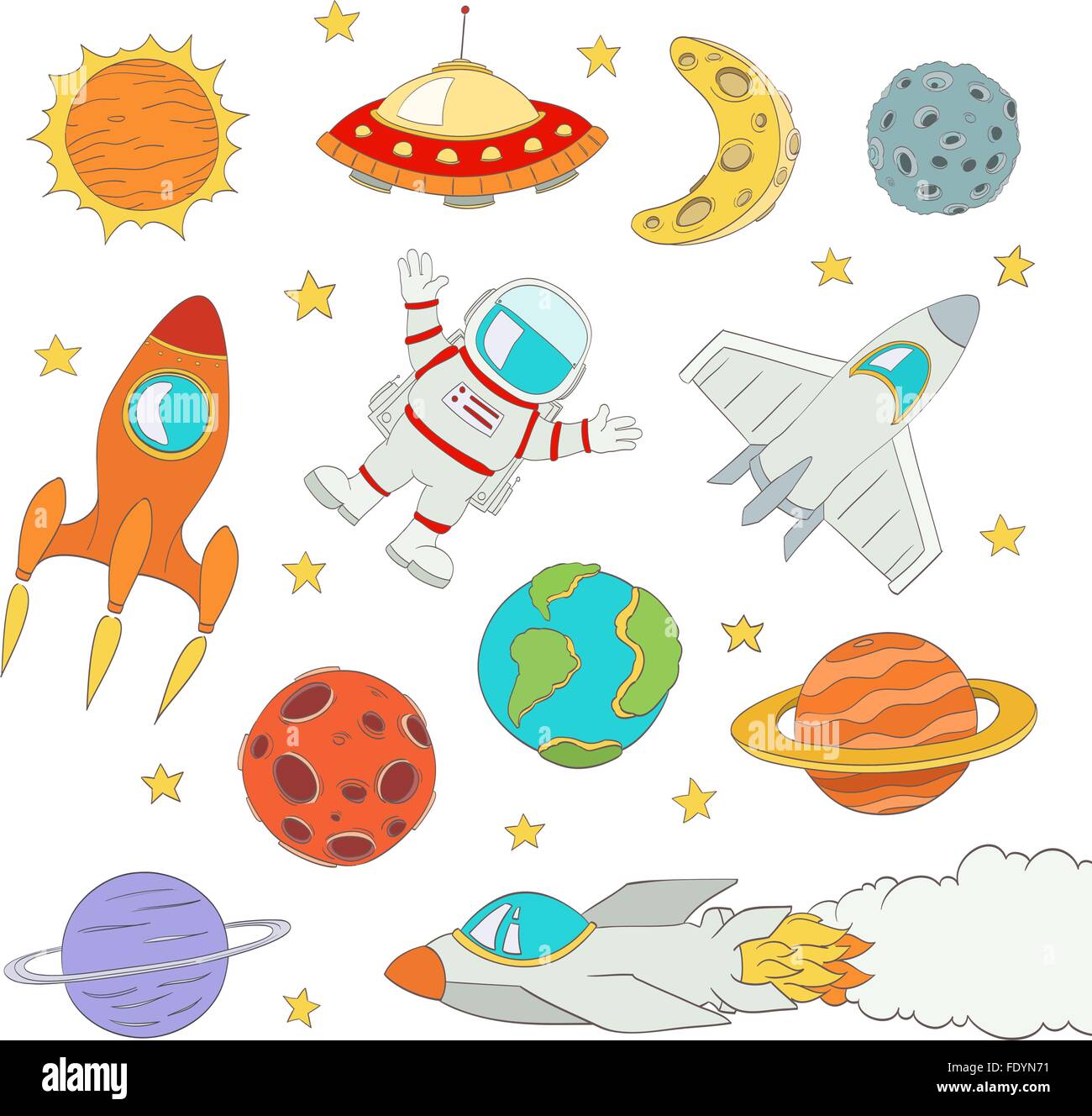 set of cute outer space elements, astronaut, planets, rockets. vector ... set of cute outer space elements, astronaut, planets, rockets. vector ...
