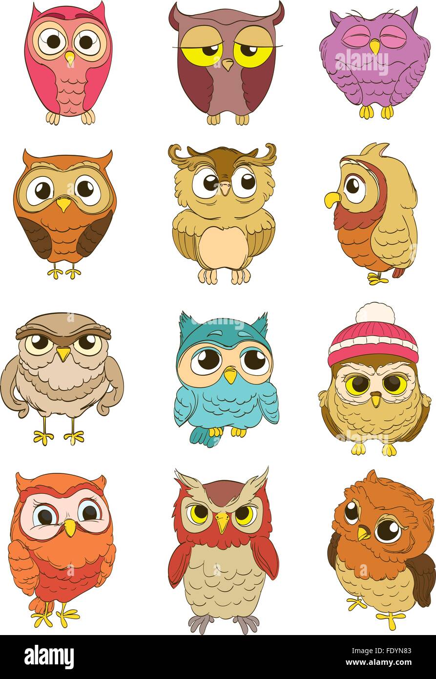 set of cartoon owls. vector Stock Vector Image & Art - Alamy