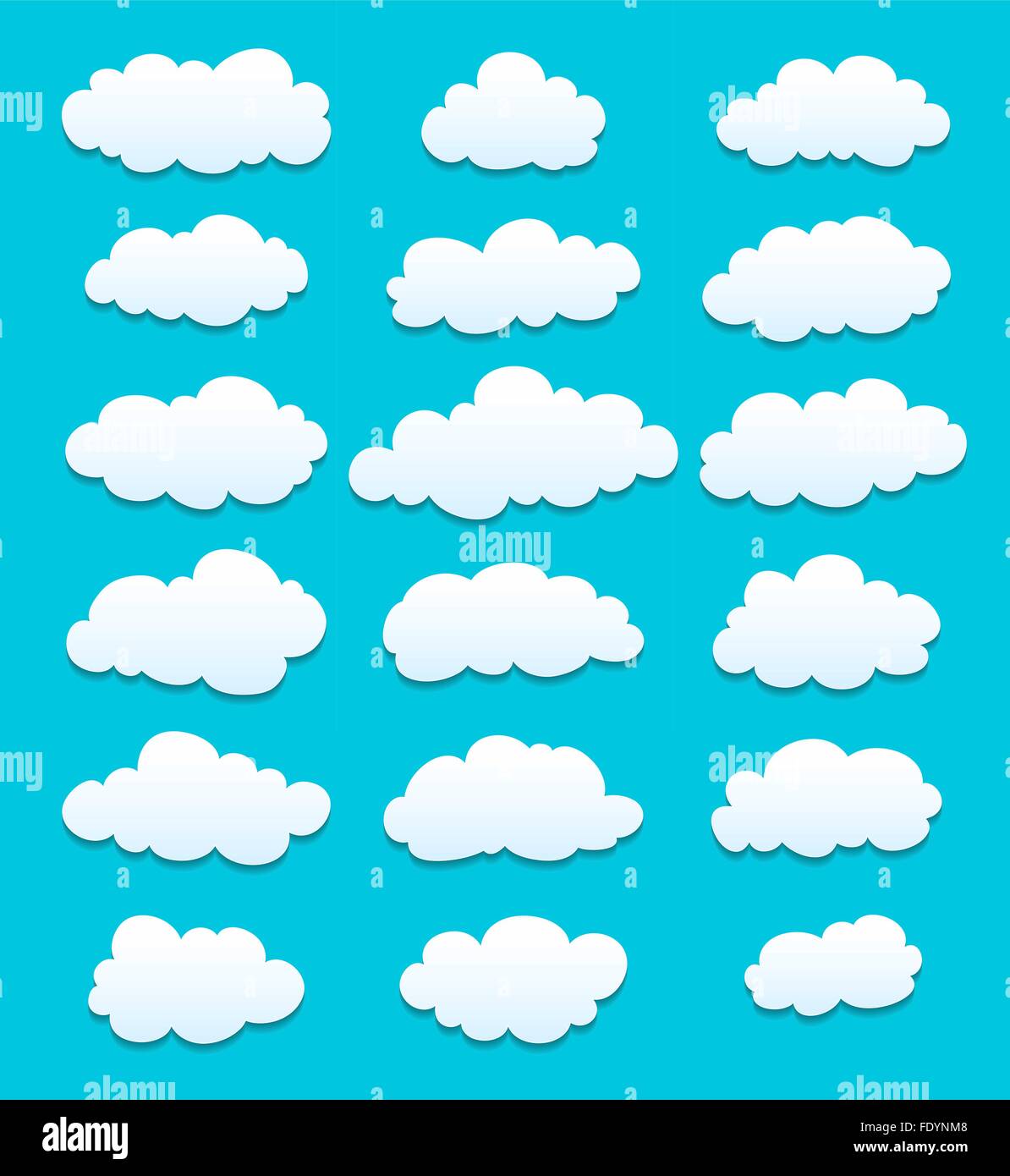 set of cartoon white clouds with shadows. vector Stock Vector Image ...