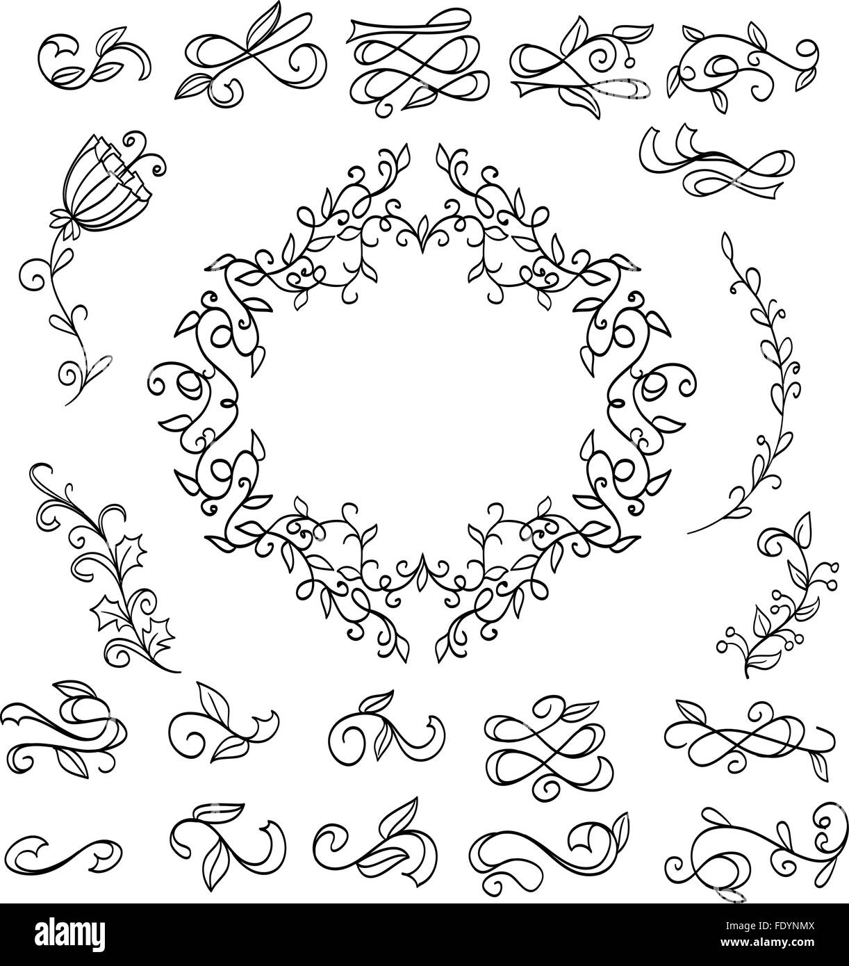 Cute vector set floral Black and White Stock Photos & Images - Alamy