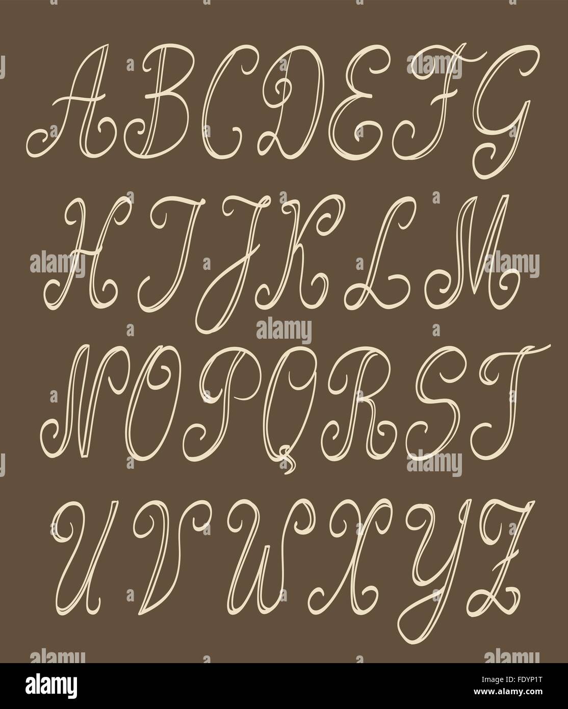 abc set. handwritten uppercase letters on brown background. vector ...