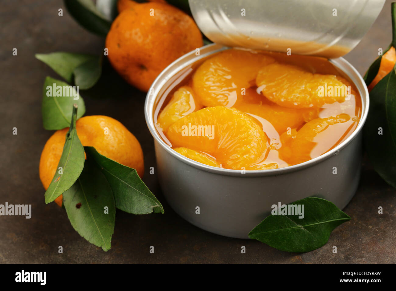 natural organic canned mandarin (orange) in syrup Stock Photo - Alamy