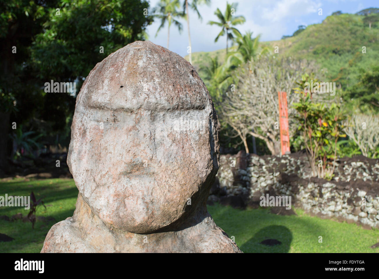 Statue at Marae Arahurahu, Pa'ea, Tahiti, French Polynesia Stock Photo ...
