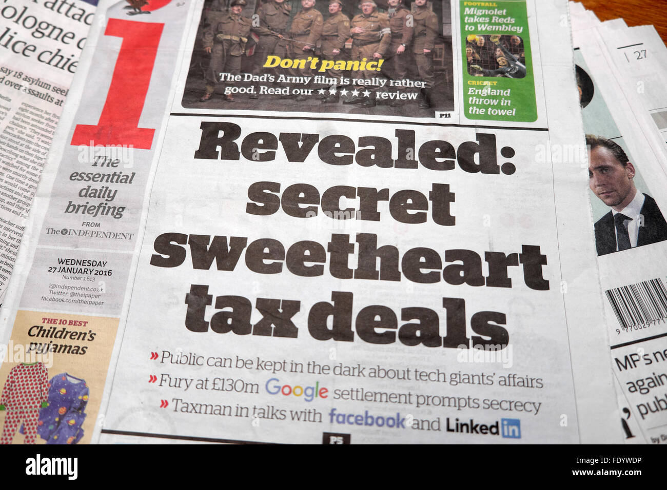 i newspaper headline "Revealed: secret sweetheart tax deals" tech ...