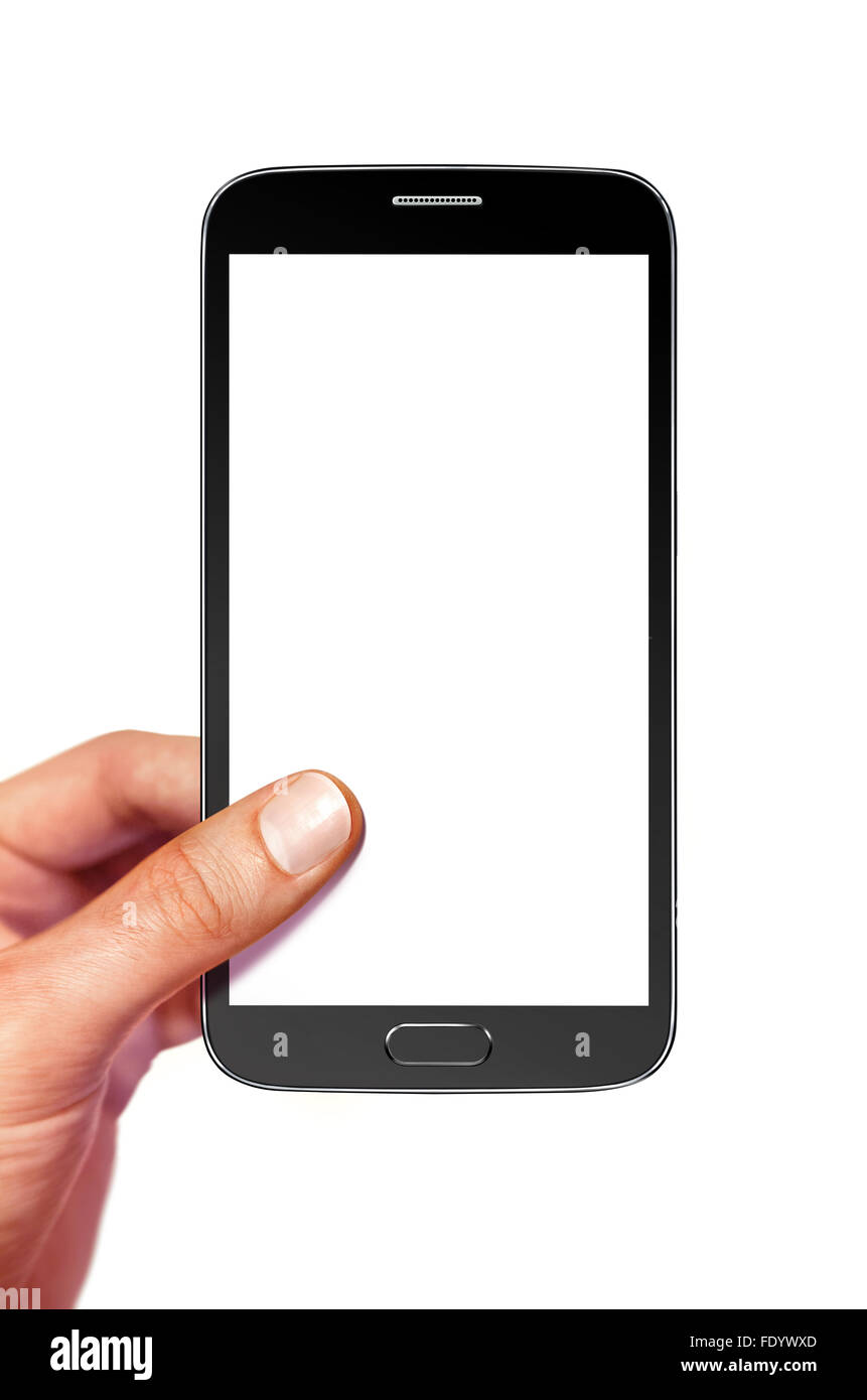 smartphone with white screen for design in hand Stock Photo - Alamy