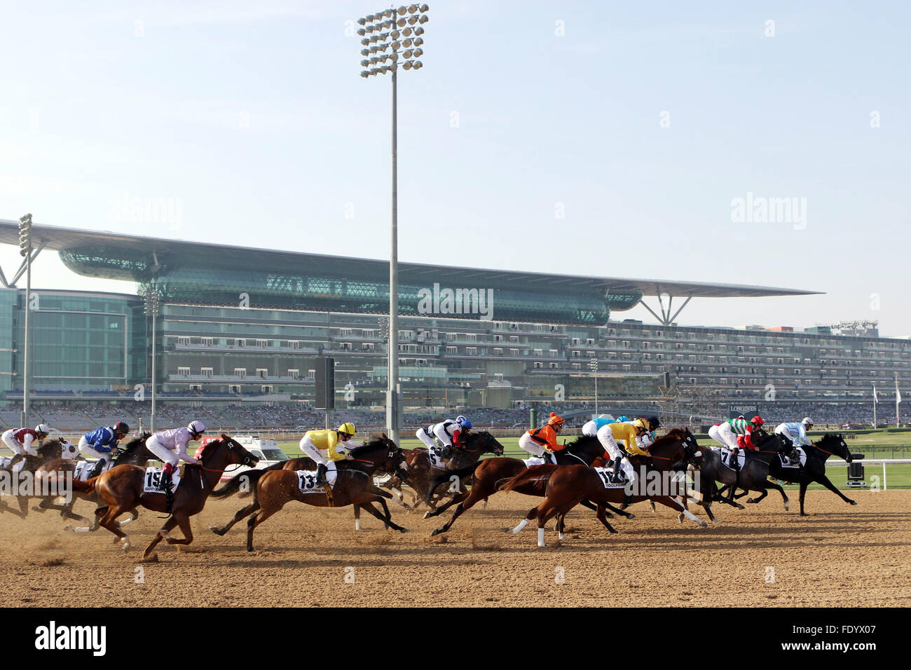 Dubai, United Arab Emirates, the tribune of the Meydan Racecourse Stock ...