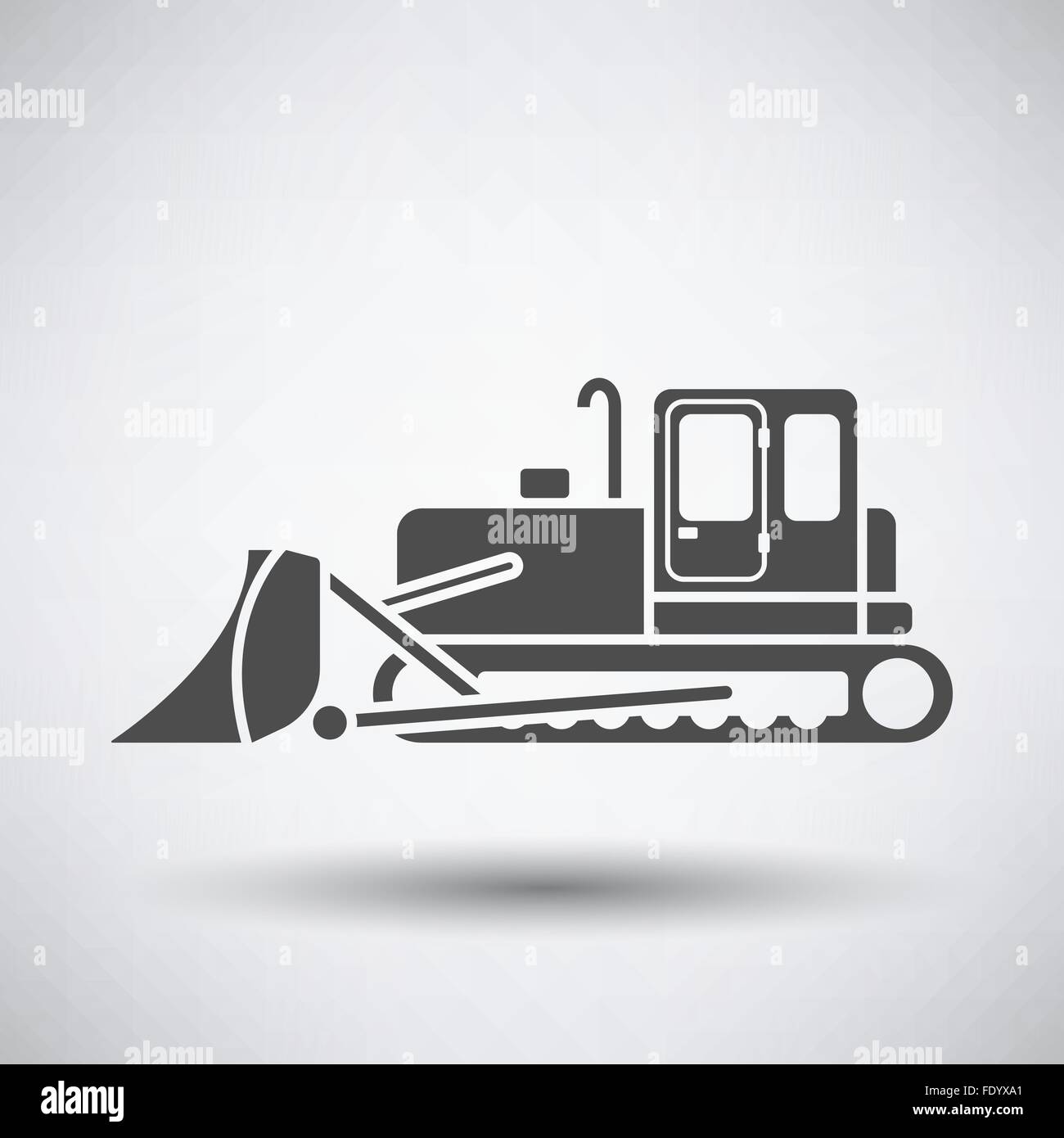 Construction bulldozer icon on gray background with round shadow ...