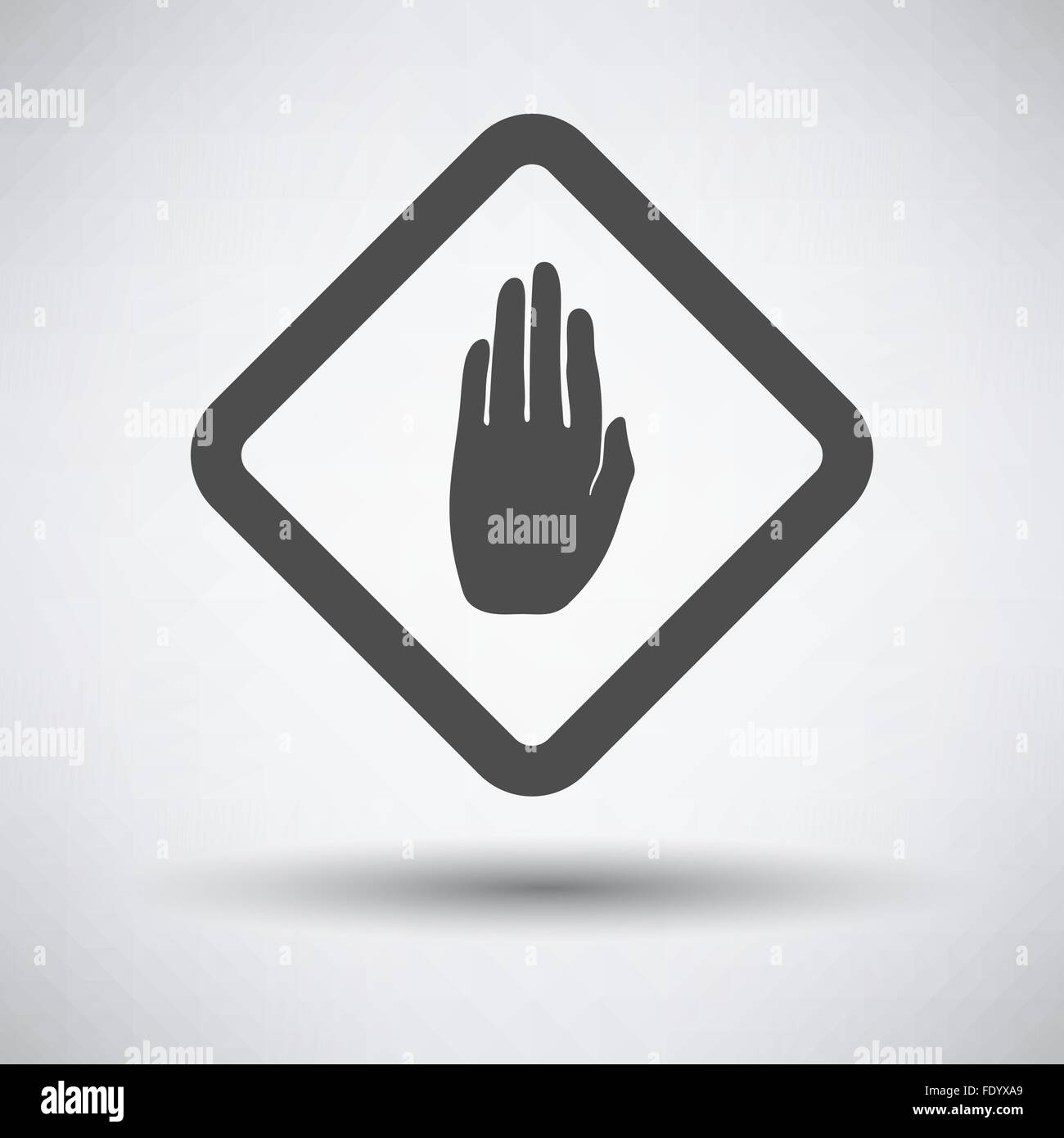Warning hand icon on gray background with round shadow. Vector ...