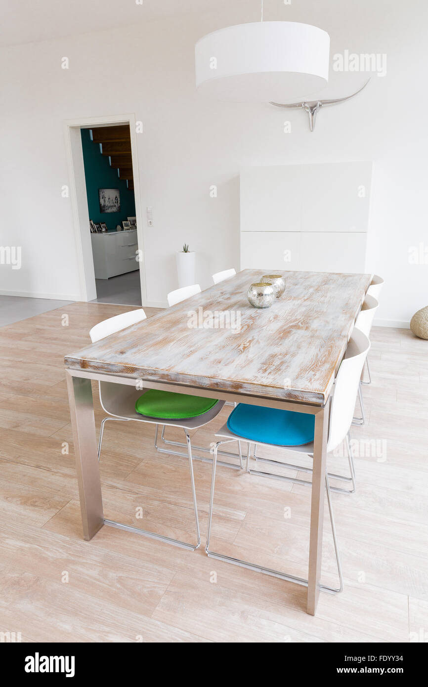 Interior of a modern bright dining-room with large windows Stock Photo ...