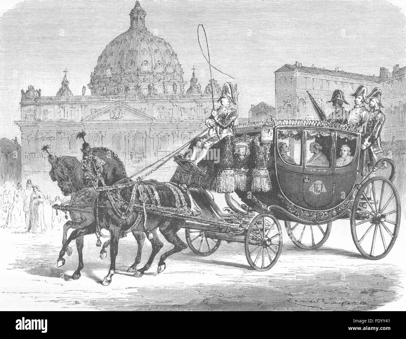 ROME: State Carriage coming from St Peter's, antique print 1872 Stock ...