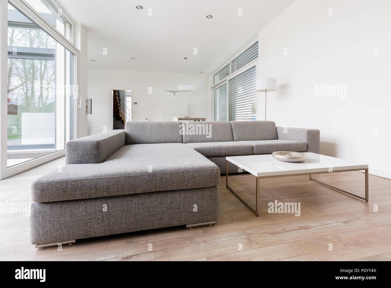 Interior of a modern open living-room with lounge Stock Photo - Alamy