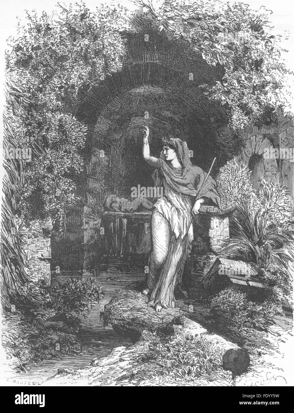 ROME: Nympheum, Fountain of Egeria, antique print 1872 Stock Photo - Alamy