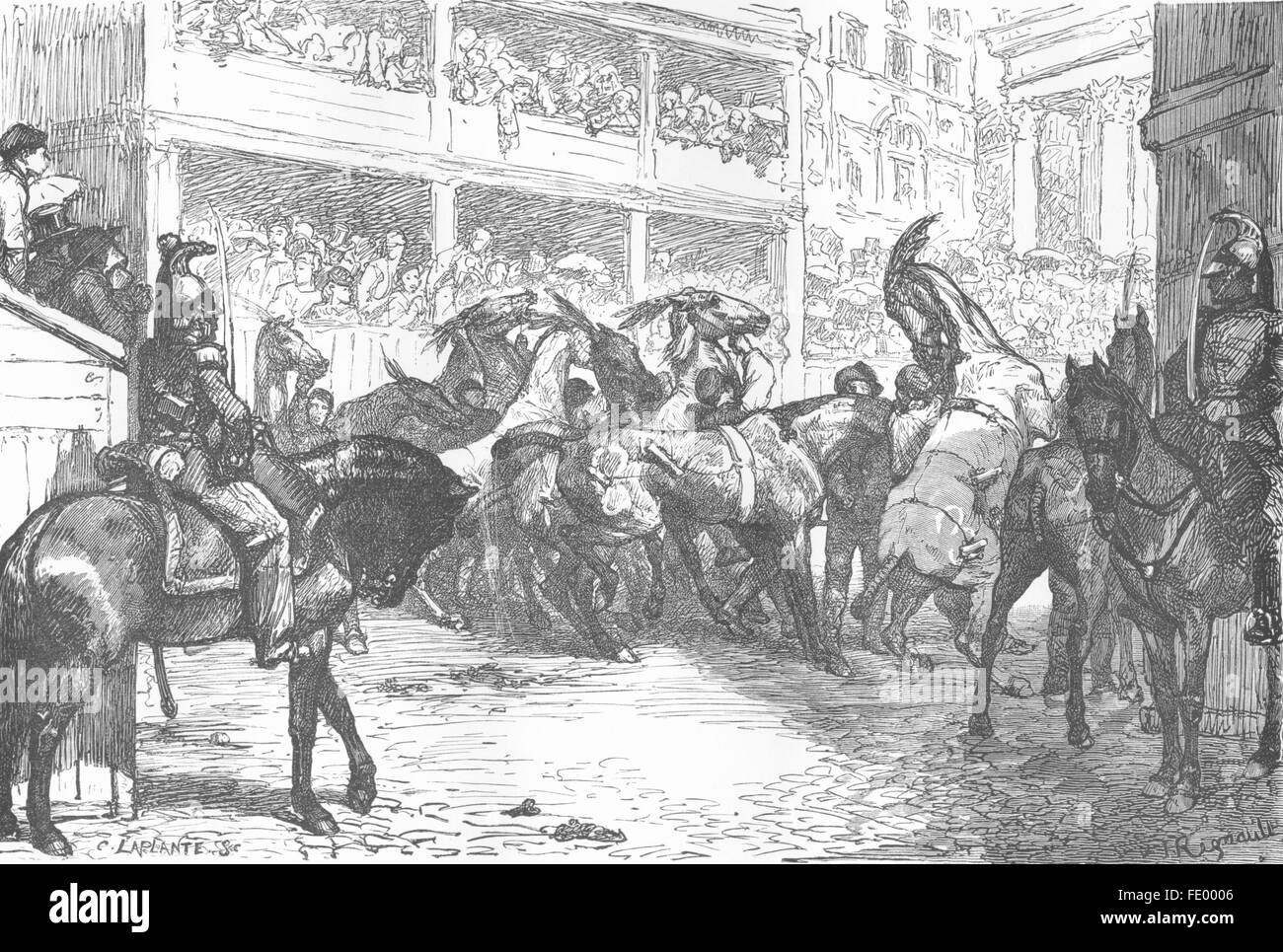 ROME: Race of the Barberi: the start, antique print 1872 Stock Photo ...