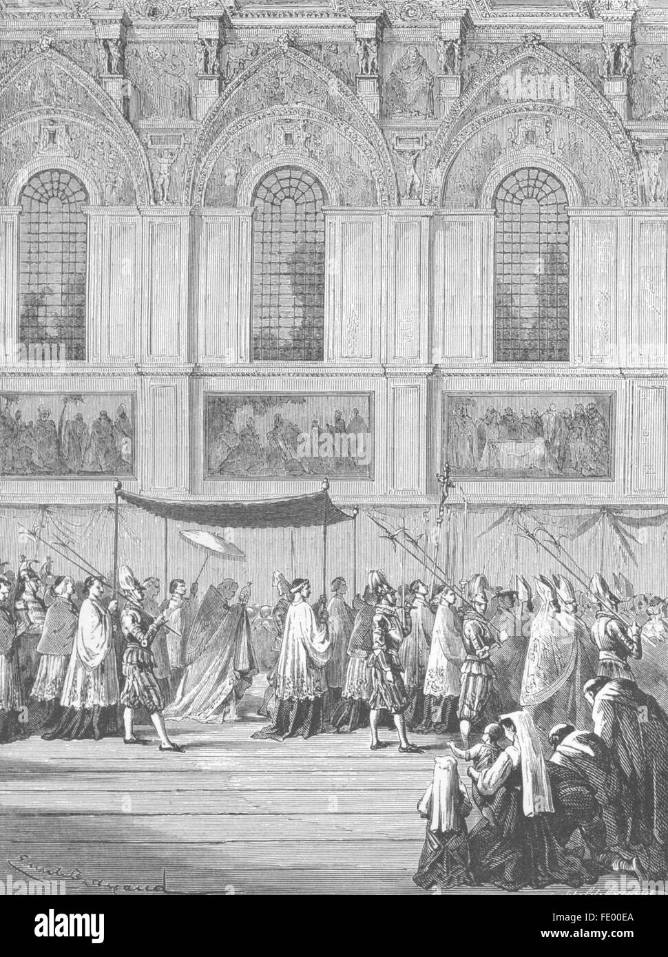 VATICAN: Sistine: Pope bearing Holy Sacrament, antique print 1872 Stock ...