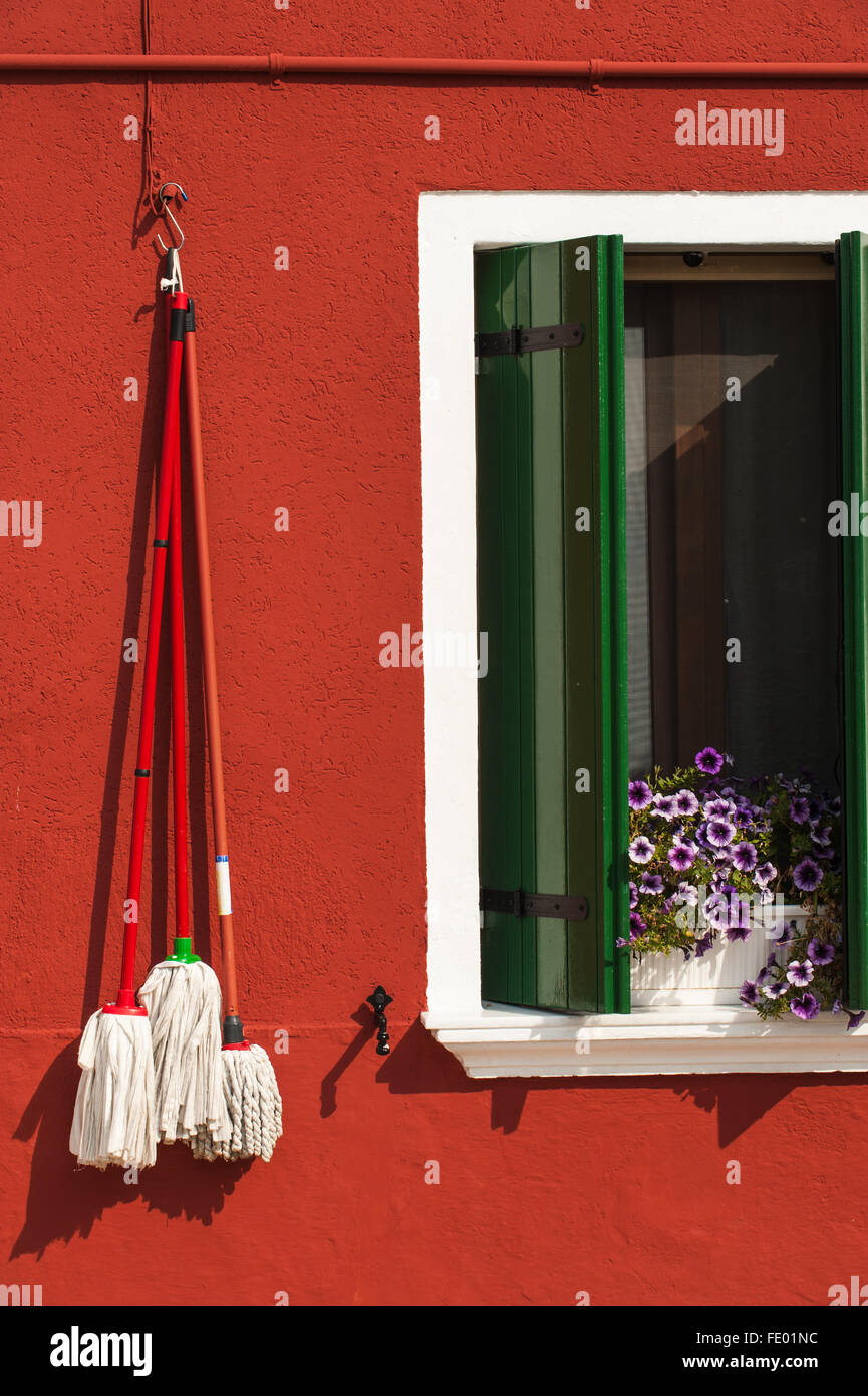 Three Mops against Red Painted Wall Stock Photo - Alamy