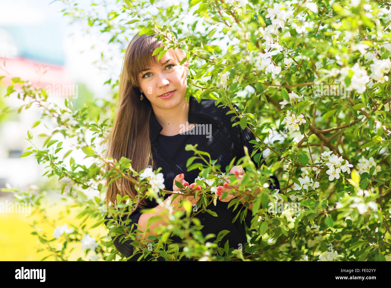 Beautiful Spring Girl with flowers Stock Photo - Alamy