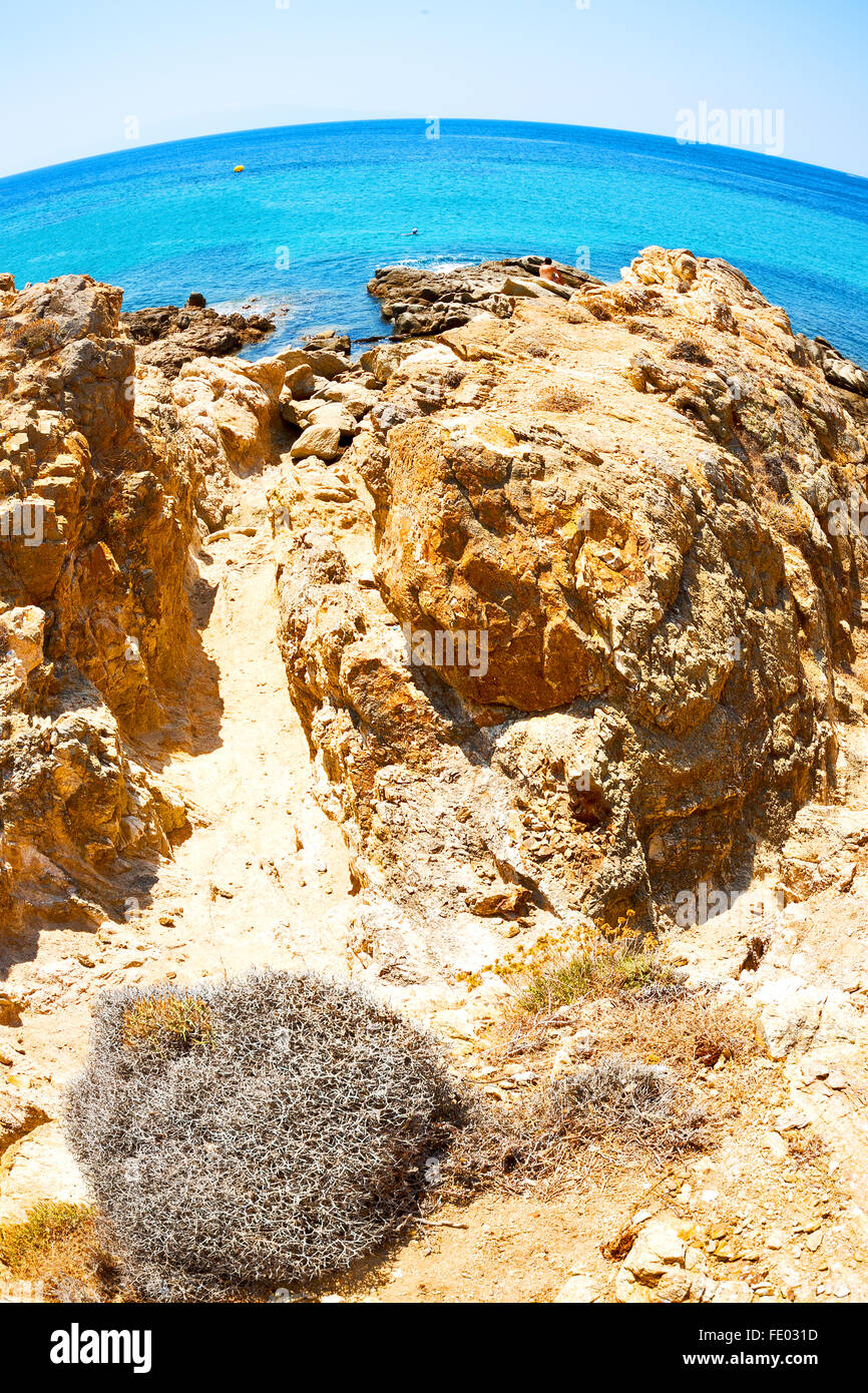 in greece the mykonos island rock sea and beach sky Stock Photo - Alamy