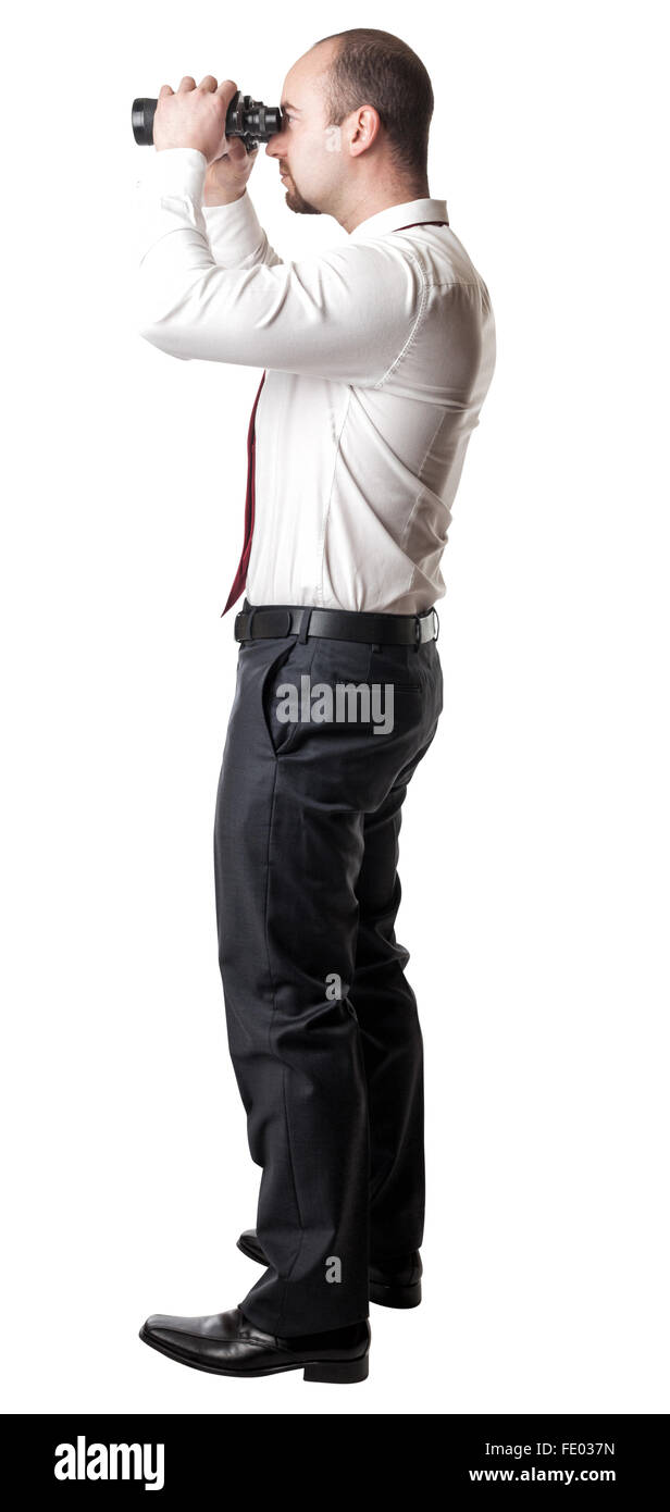 man with binoculars isolated on white background Stock Photo - Alamy