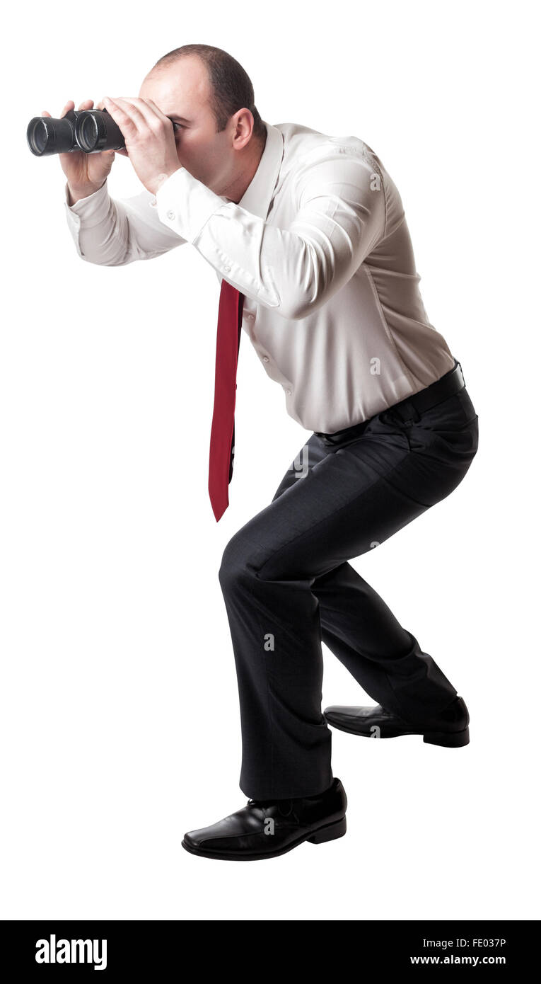 man with binoculars isolated on white background Stock Photo - Alamy